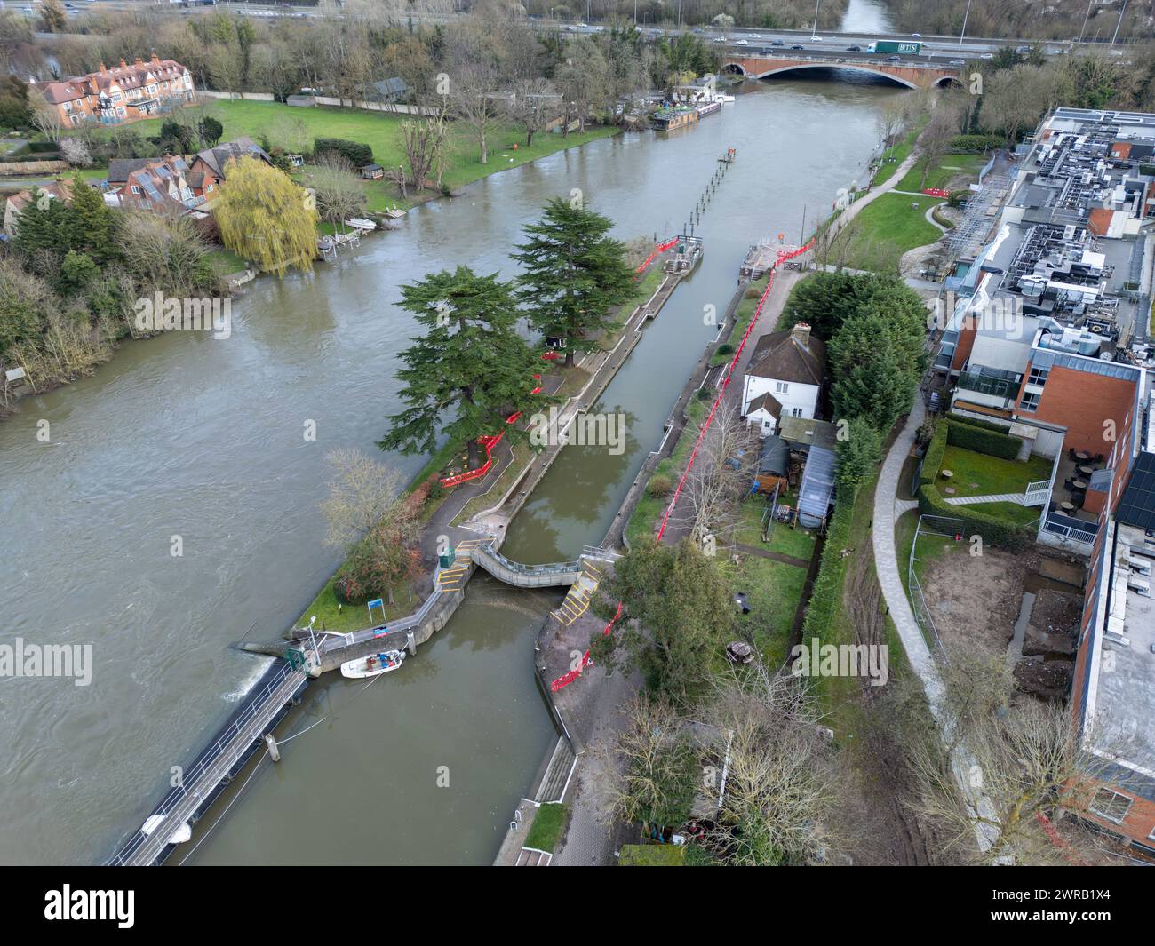 Aerial view of the Bell Weir Lock on the River Thames at Runnymede, England Stock Photo - Alamy