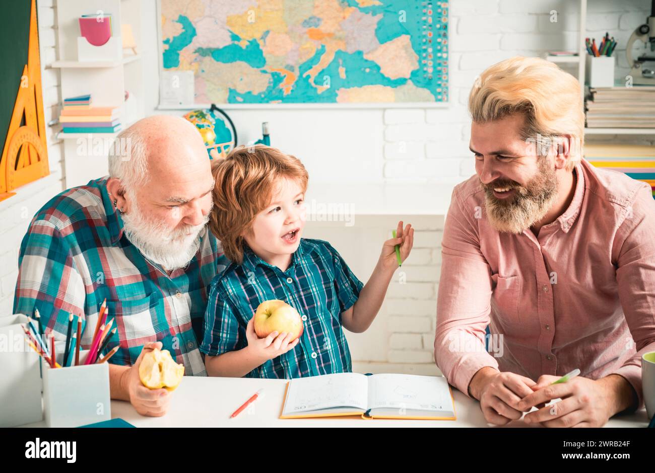Fathers day. Family relationship between grandfather father and son ...