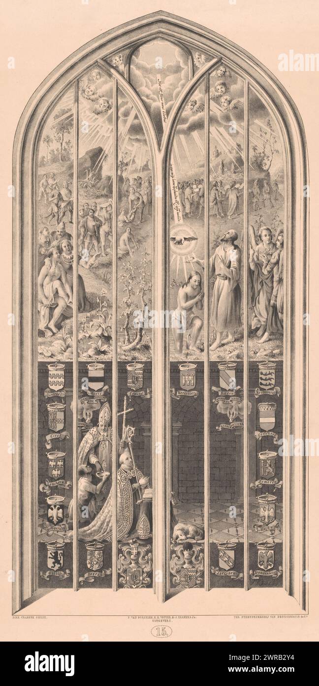 Baptism of Christ in the Jordaan with founder's portrait, Stained glass in the Grote or Sint ...