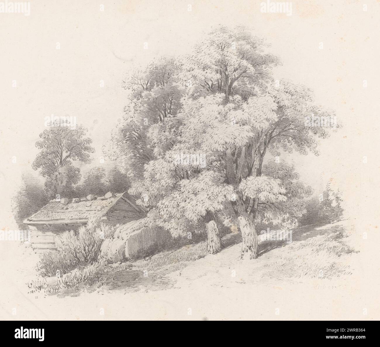 Hilly landscape with house among the trees, print maker: Jean Baptiste ...