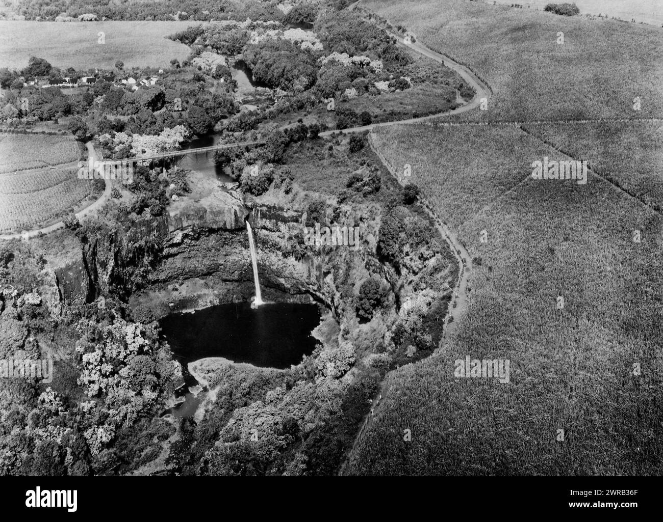 Aerial view of Wailua Falls, Kauai, Hawaii November 1933 Stock Photo ...