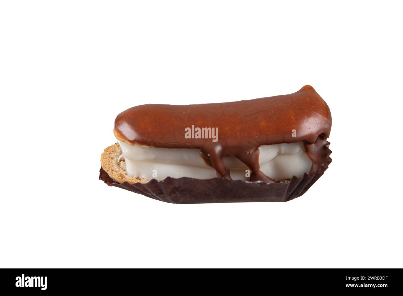 Eclairs with chocolate topping on serving plate. Traditional french ...