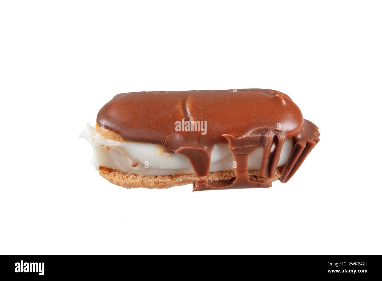 Eclairs with chocolate topping on serving plate. Traditional french ...