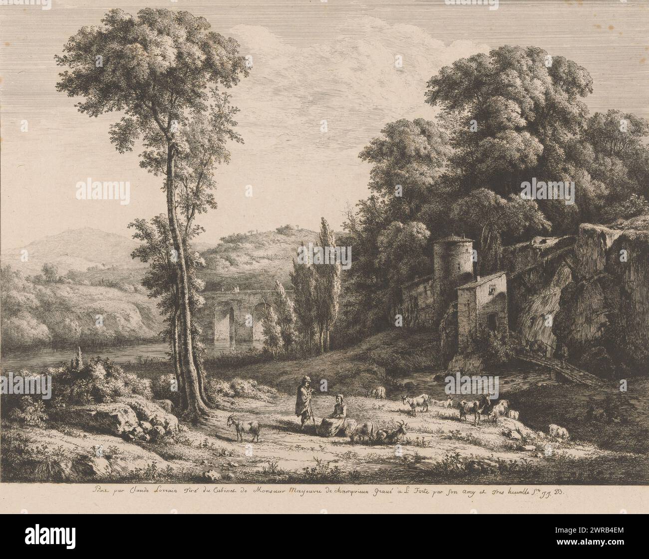 Resting shepherd with herd of goats in a landscape, print maker: Jean ...