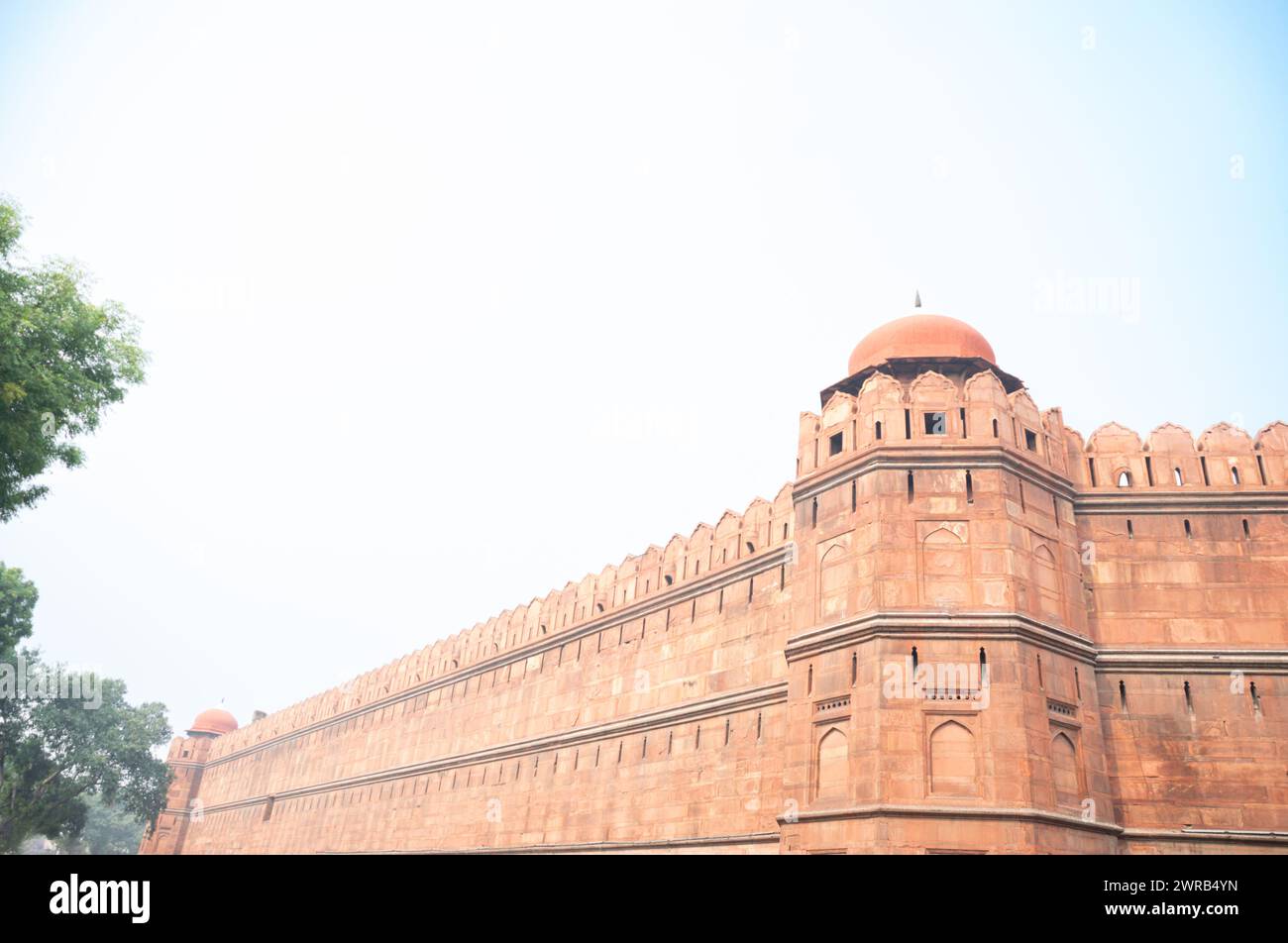 Side view of wall at Red Fort as New Delhi's tourist attraction. India ...