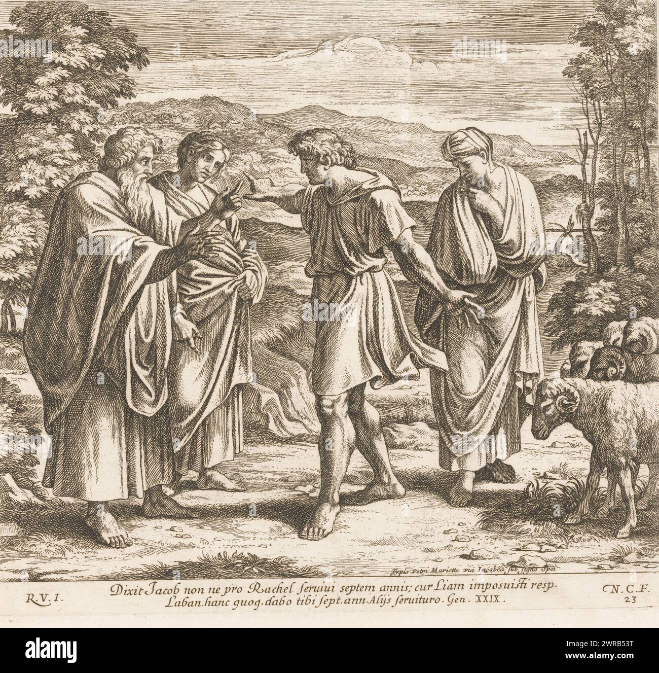 Jacob and Laban with Leah and Rachel, Raphael Bible (series title ...