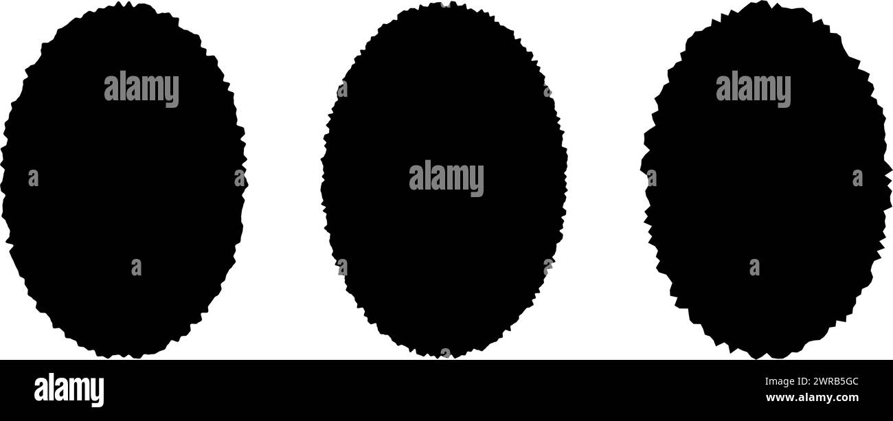 Set of oval paper shapes with jagged edges. Empty ripped textbox, label ...