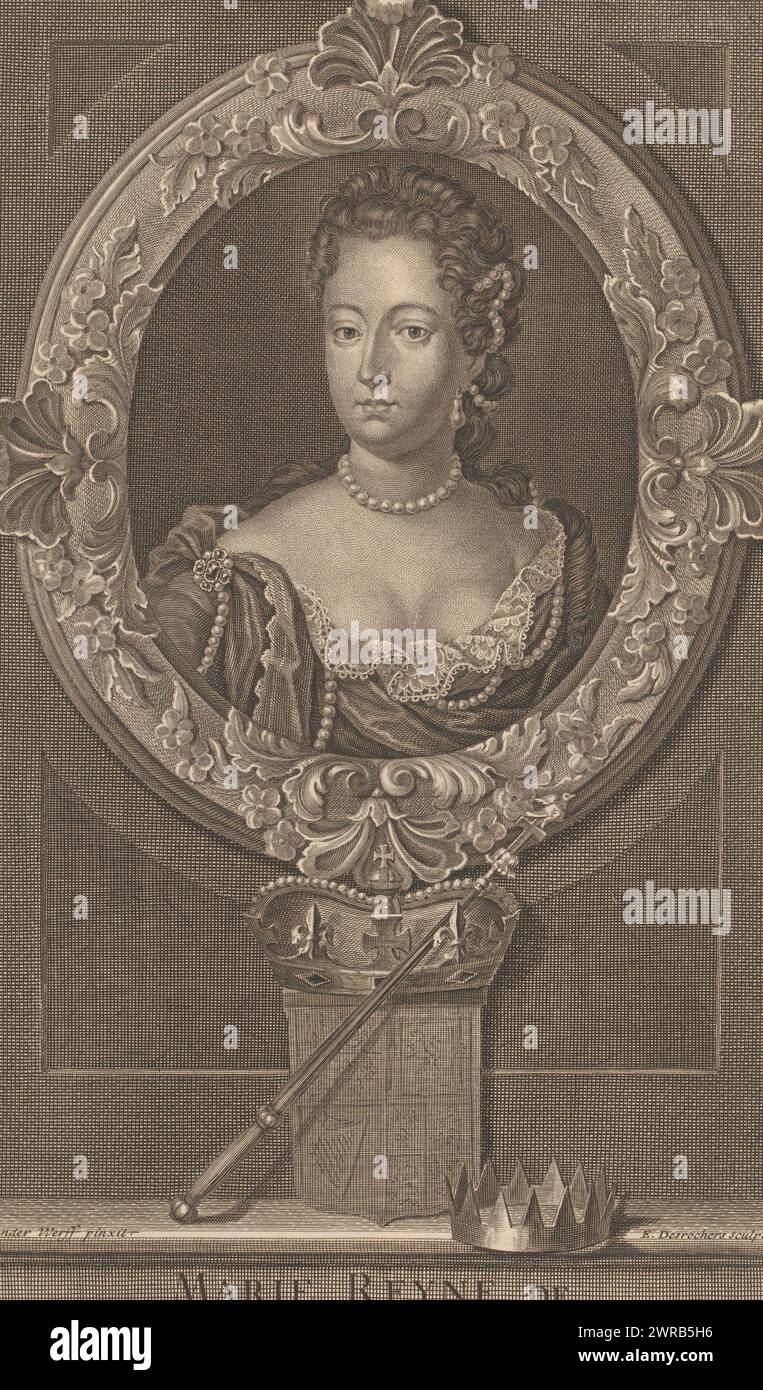 Portrait of Queen Mary II Stuart, print maker: Etienne Desrochers ...