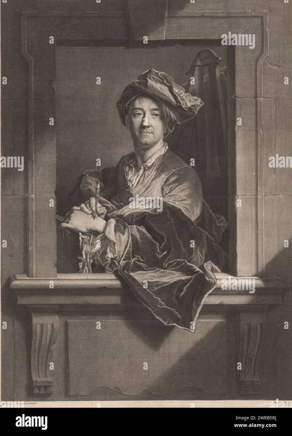 Portrait of Hyacinthe Rigaud, print maker: Pierre Drevet, after ...