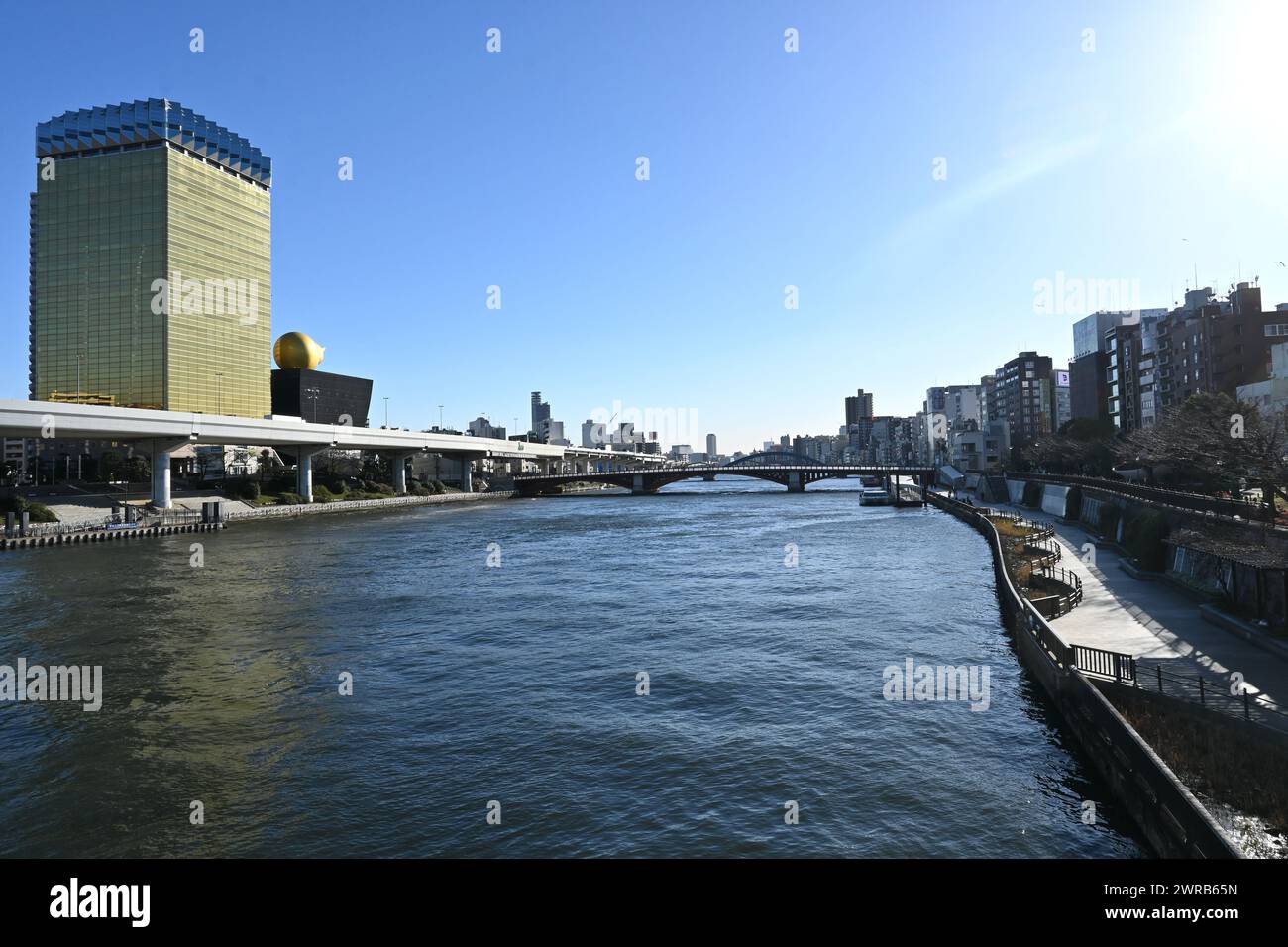 The Sumida River on a sunny day with blue sky – Sumida City, Tokyo ...