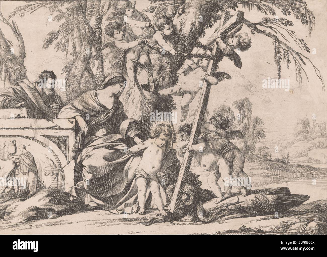 Holy Family with snake and putti, print maker: Laurent de La Hire ...