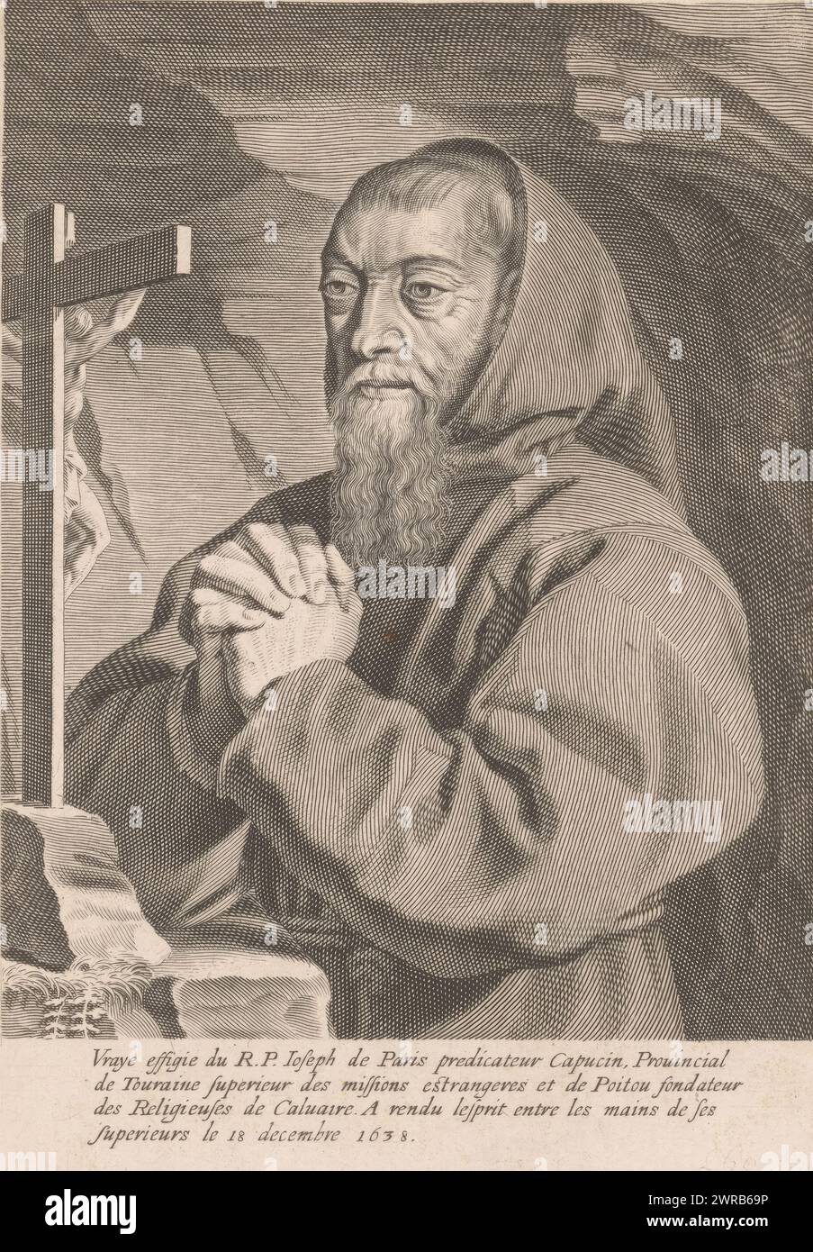 Portrait of François Leclerc du Tremblay in prayer, print maker: Michel ...