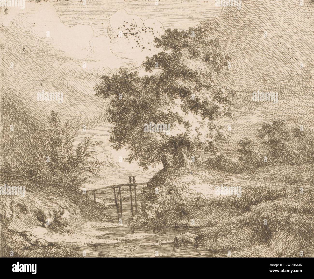 Landscape with wooden bridge over the water, print maker: Ildephonse ...