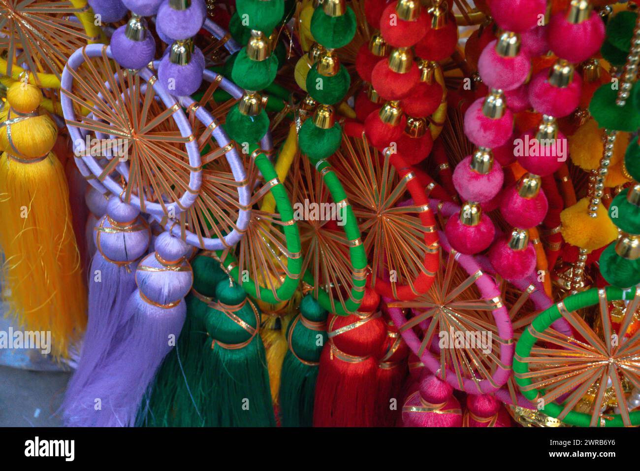 Necklaces and bracelets of different colors in street markets in New ...