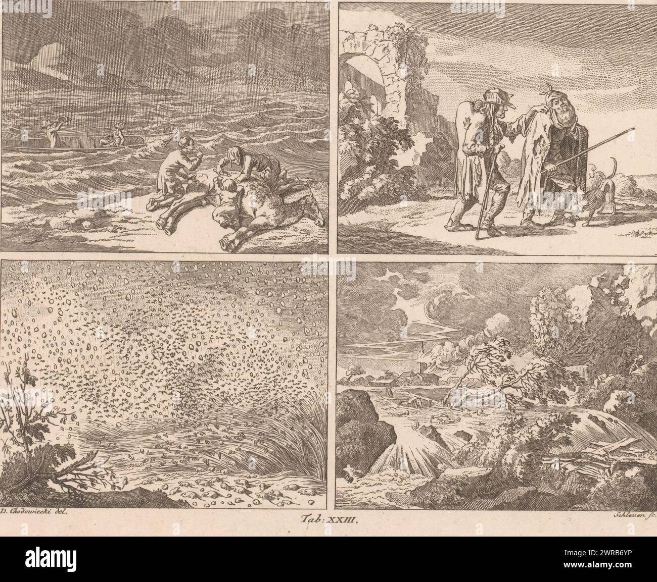 Four encyclopedic representations, Hunger and Thirst; lame; hail; storm ...