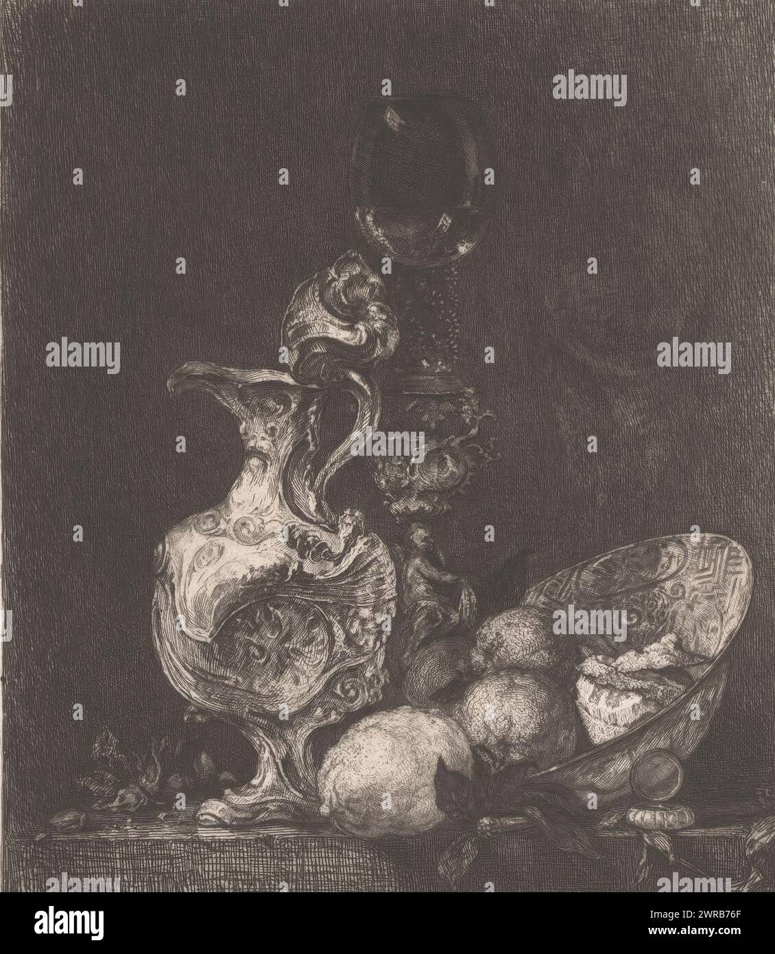 Still life with silver jug, print maker: William Unger, after painting ...