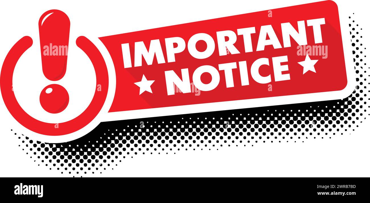 Important notice red banner with exclamation mark. Vector on ...