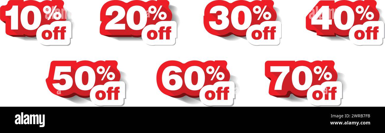 Percent off stickers set. Discounts numbers from 10% to 70%. Vector on ...