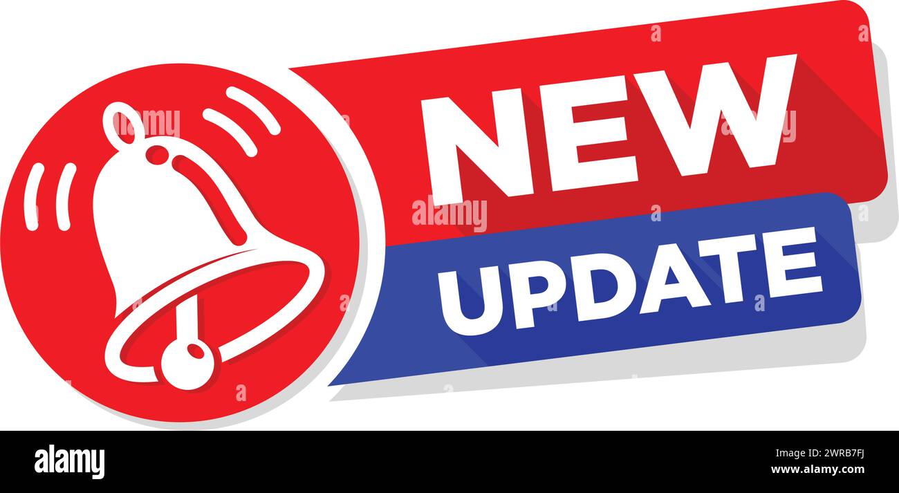 Modern label New Update with bell. Banner with notification bell ...