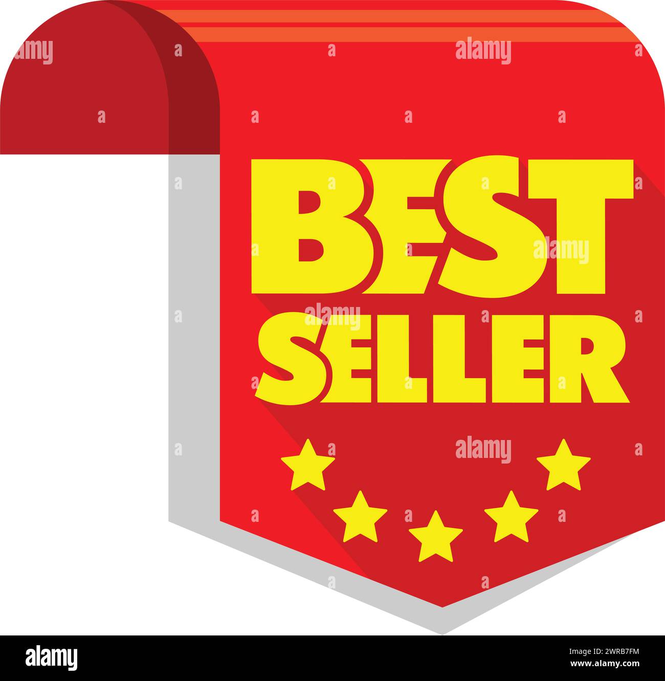 Best Seller. Red ribbon, top bookmark. Vector banner on transparent ...