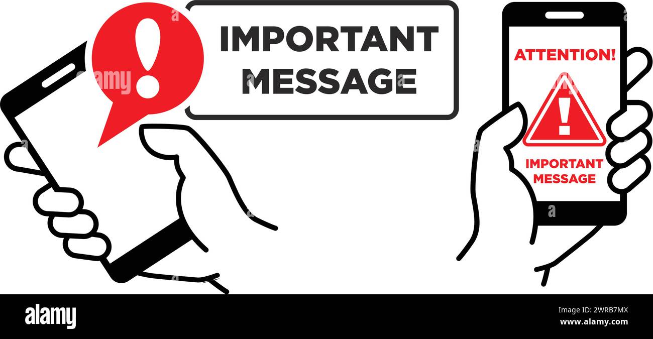 Notification with exclamation sign on the smartphone screen. Important ...