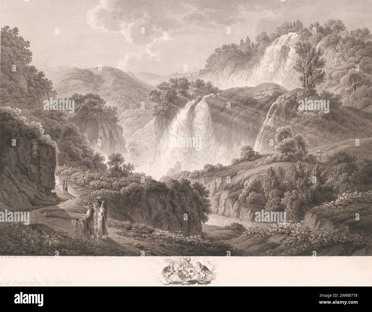 Landscape with the Tivoli waterfalls, print maker: Wilhelm Friedrich ...