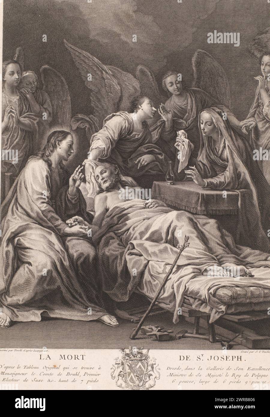 Deathbed of Joseph, with caption in French., print maker: Johann ...