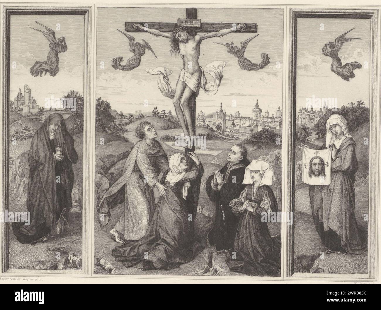 Crucifixion altar, Triptychon (title on object), print maker: William Unger, after painting by ...