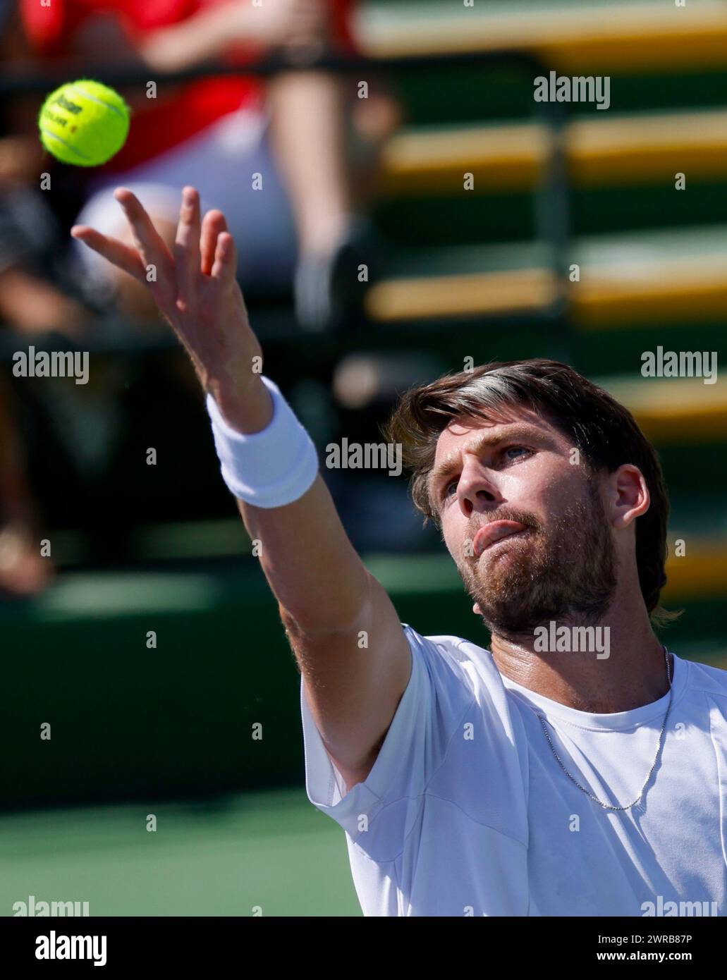 March 11, 2024 Cameron Norrie of Great Britain serves against Gael ...