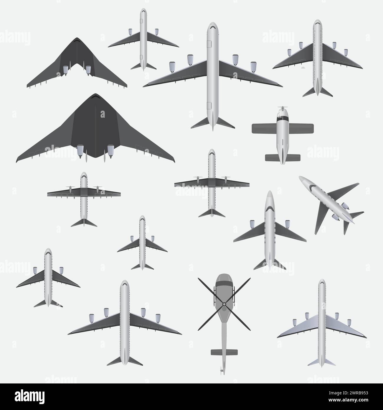 Airplane collection top view on white background Stock Vector Image ...