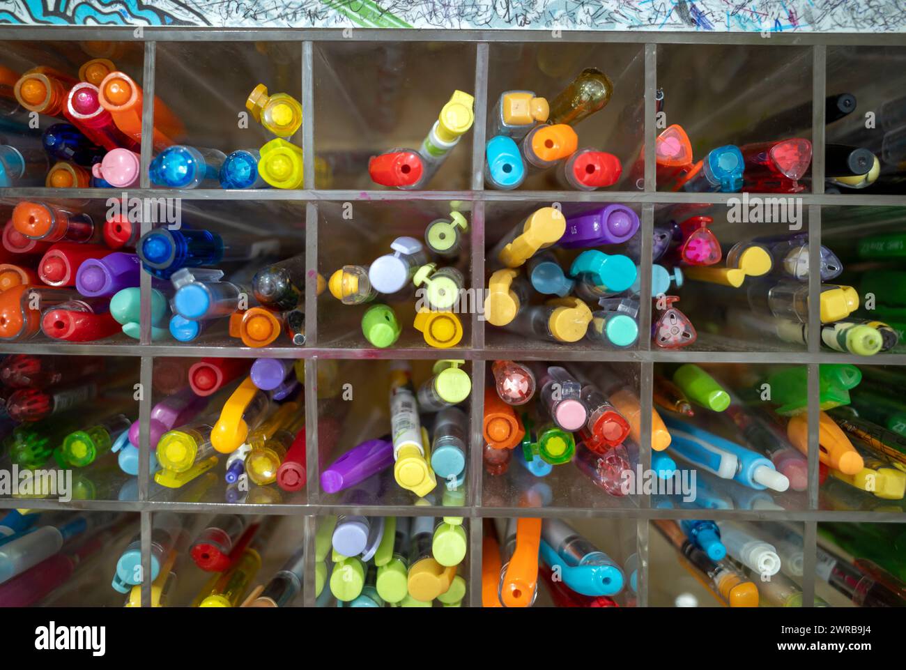 Assortment of colorful pen stored in rack, in a bookstore Stock Photo ...