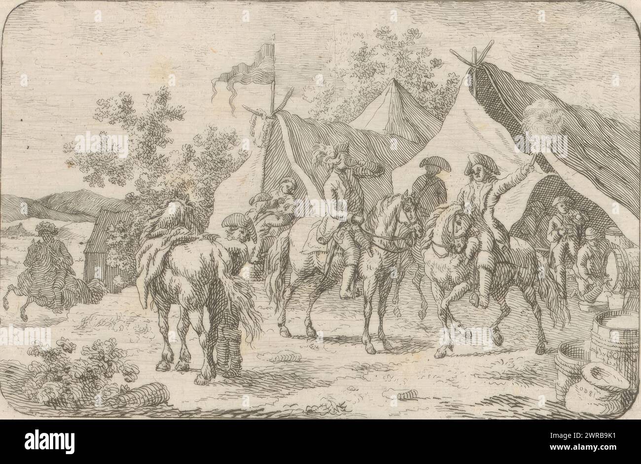 Drunken soldiers in army camp, print maker: Jacob Elias van Varelen ...