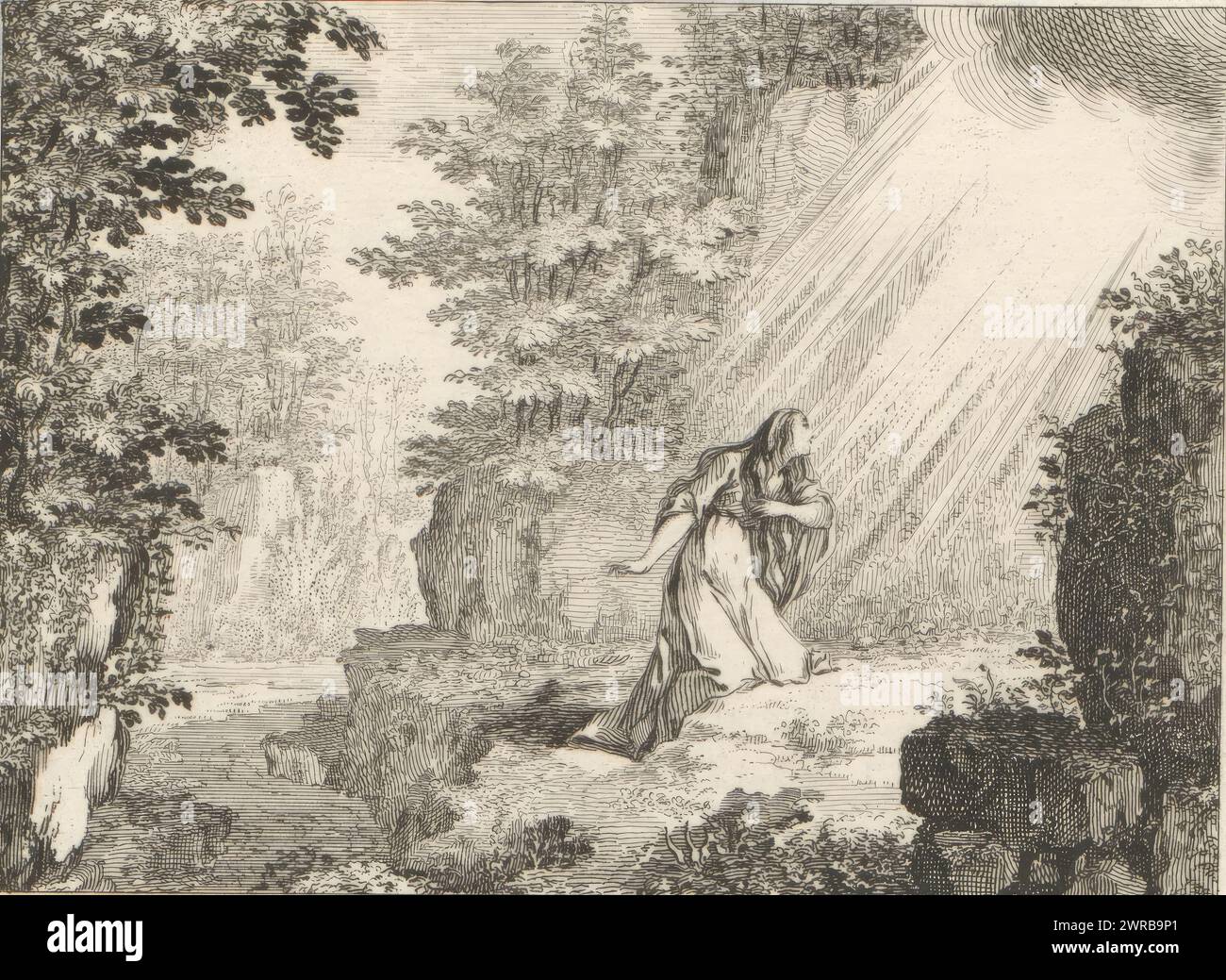 Mary Magdalene praying in the wilderness, print maker: Sébastien ...