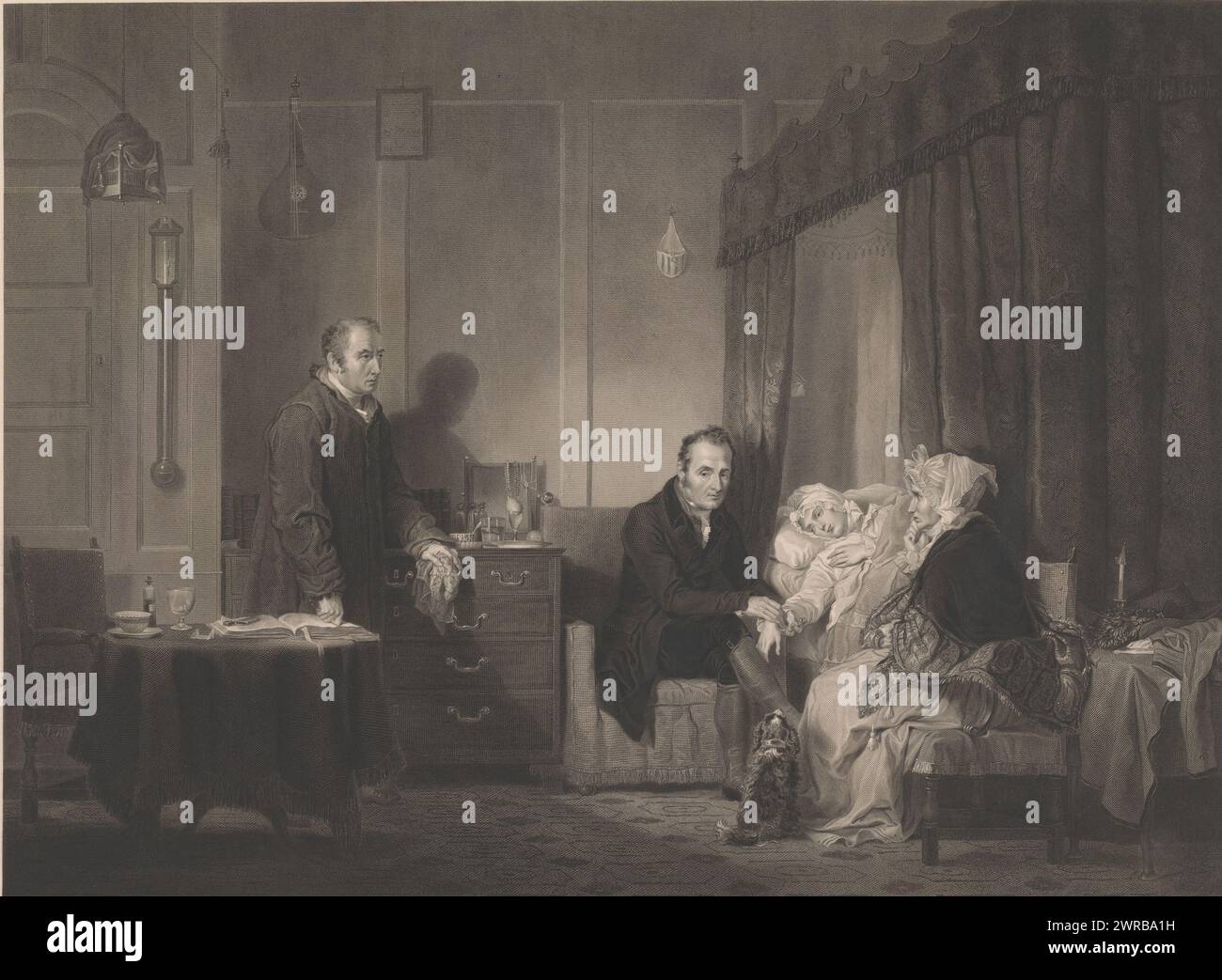 Doctor feels the pulse of a young woman in bed, print maker: Francis ...