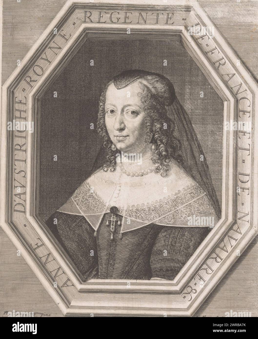 Portrait of Anne of Austria, print maker: Jean Morin, after painting by ...