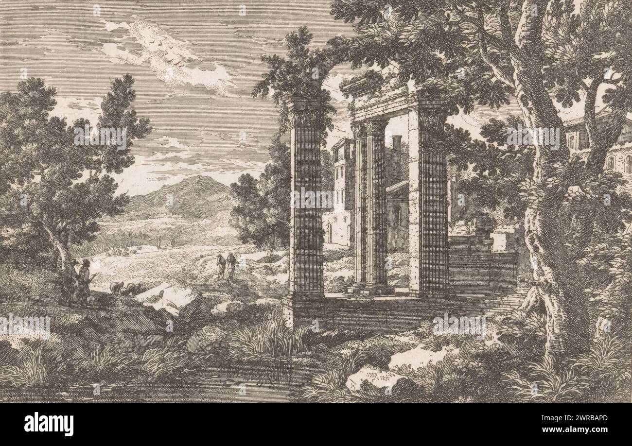 Landscape with four columns, print maker: Adam Perelle, 1648 - 1695 ...