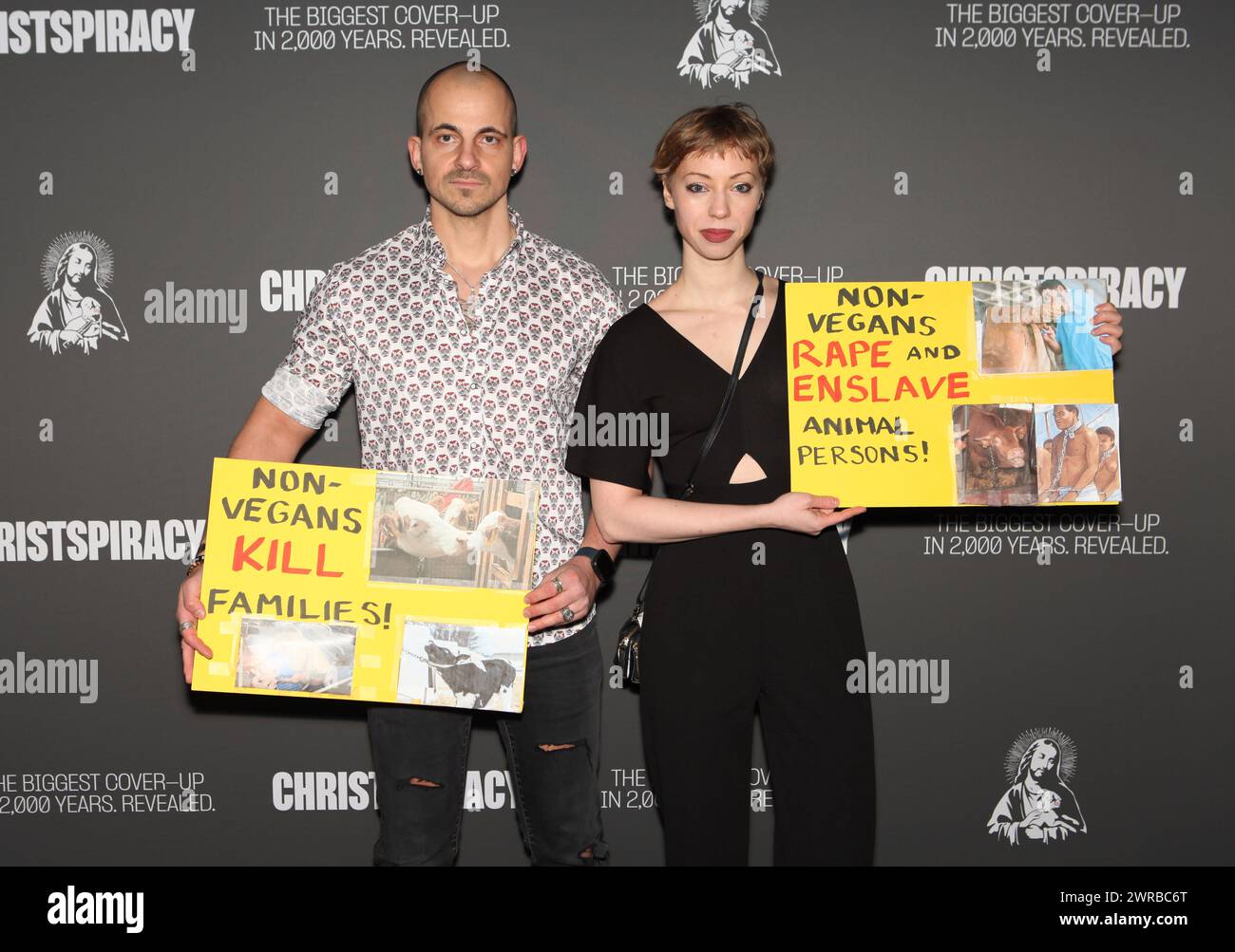 London, UK. Pro-Vegan protest at the Christspiracy world premiere. Tate ...