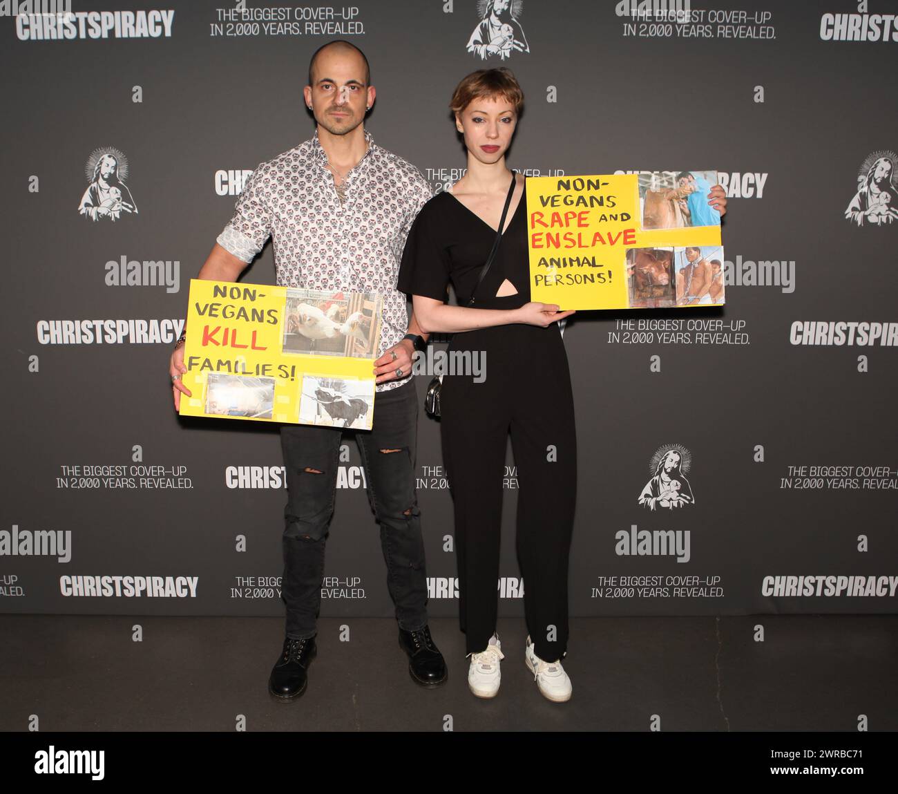 London, UK. Pro-Vegan protest at the Christspiracy world premiere. Tate ...