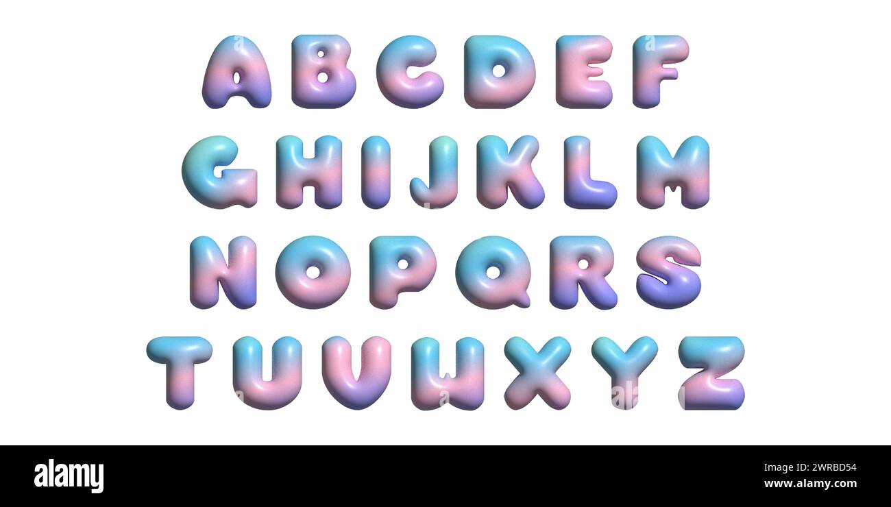 3D letters the English alphabet Y2K style. Font bubbles. Rainbow ...