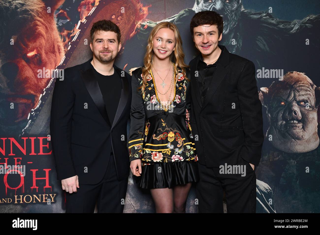 London, UK. 11 March 2024. Scoot Chambers, Tallulah Evans and Rhys ...