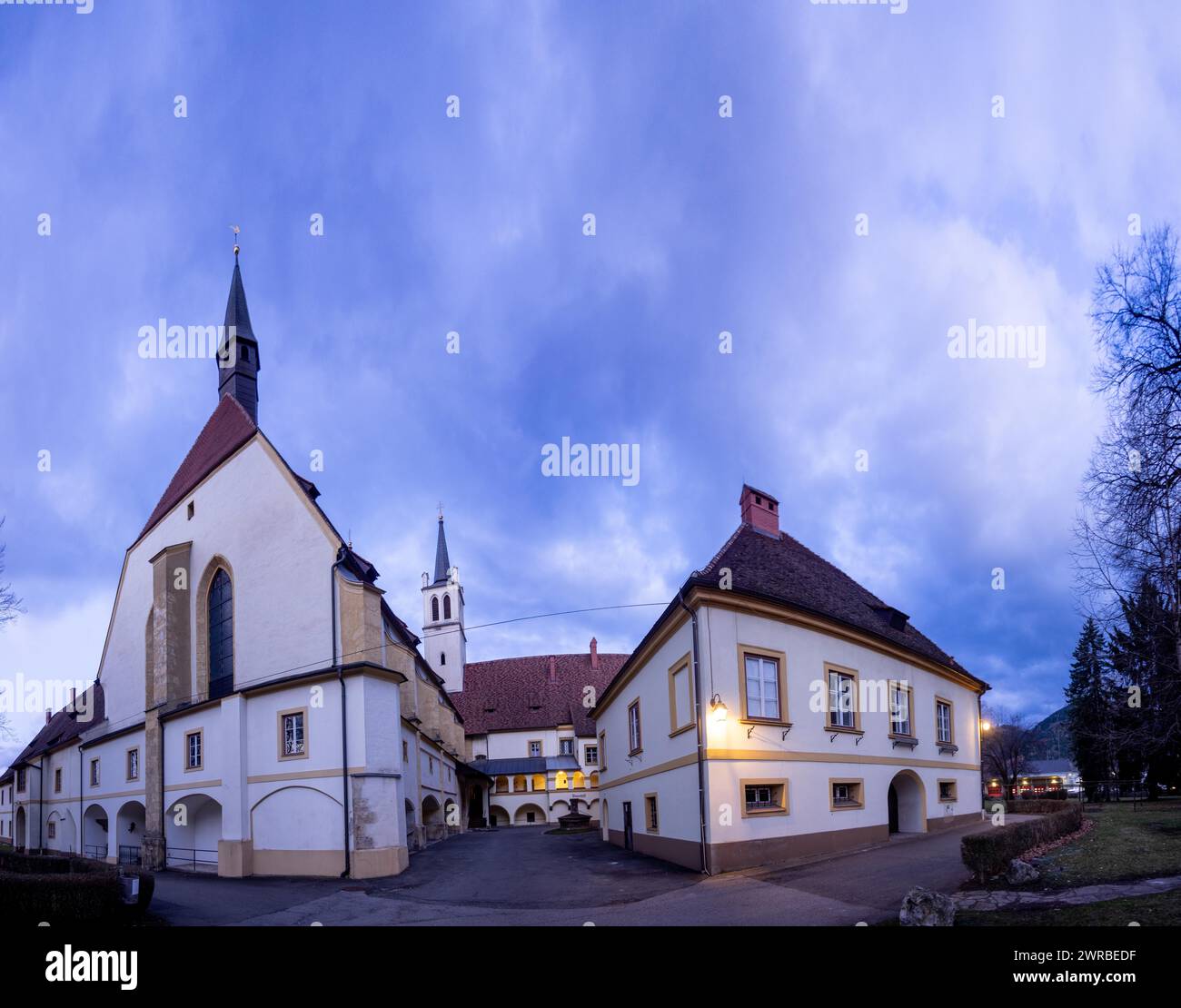 Goess Abbey at the blue hour, former monastery of the Benedictine nuns ...