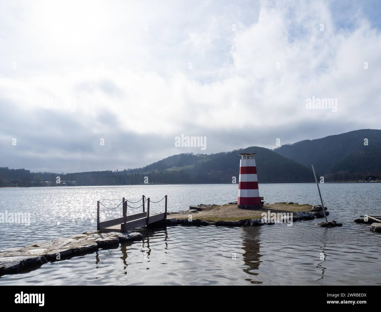 Cloudy sky, lighthouse at the Stubenbergsee, Stubenberg am See, Styria ...