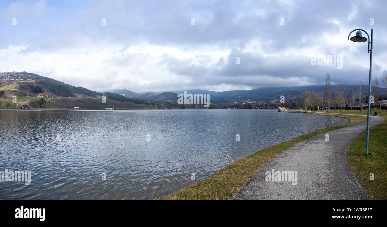 Cloudy sky, Stubenbergsee, panoramic view, Stubenberg am See, Styria ...
