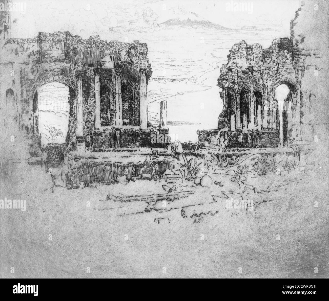 Aetna from Taormina, J. Pennell., Ruins of Mt. Etna, Sicily, from ...