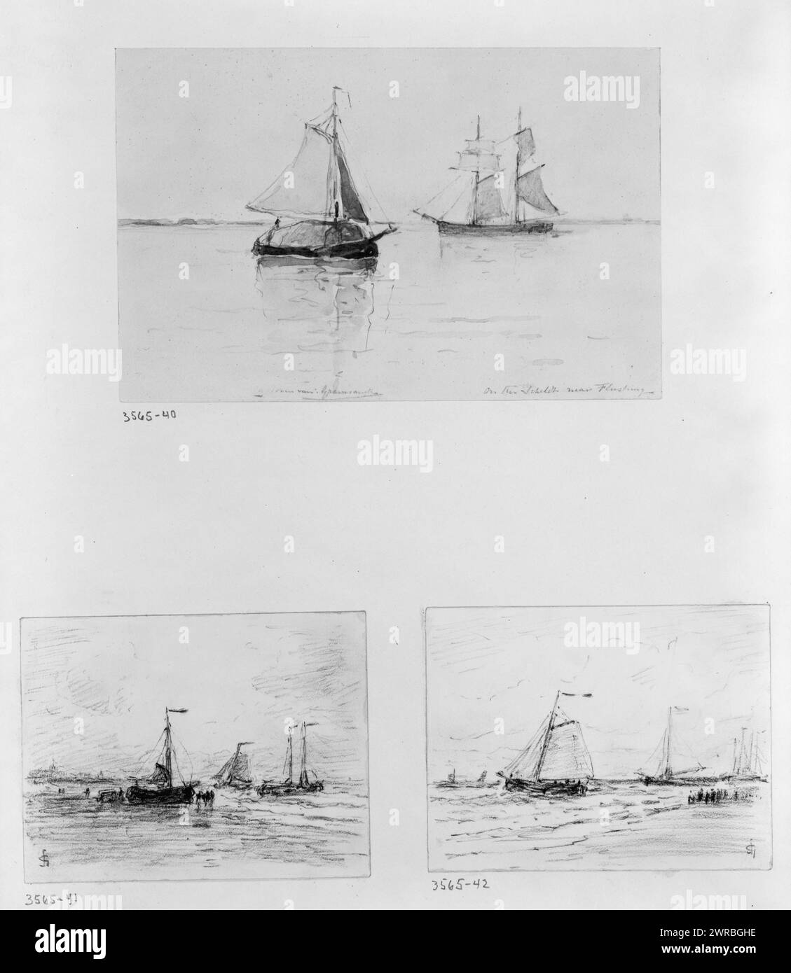 Three sailboats with figures on beach, Storm van 's-Gravesande, Carel Nicolaas, 1841-1924 ...