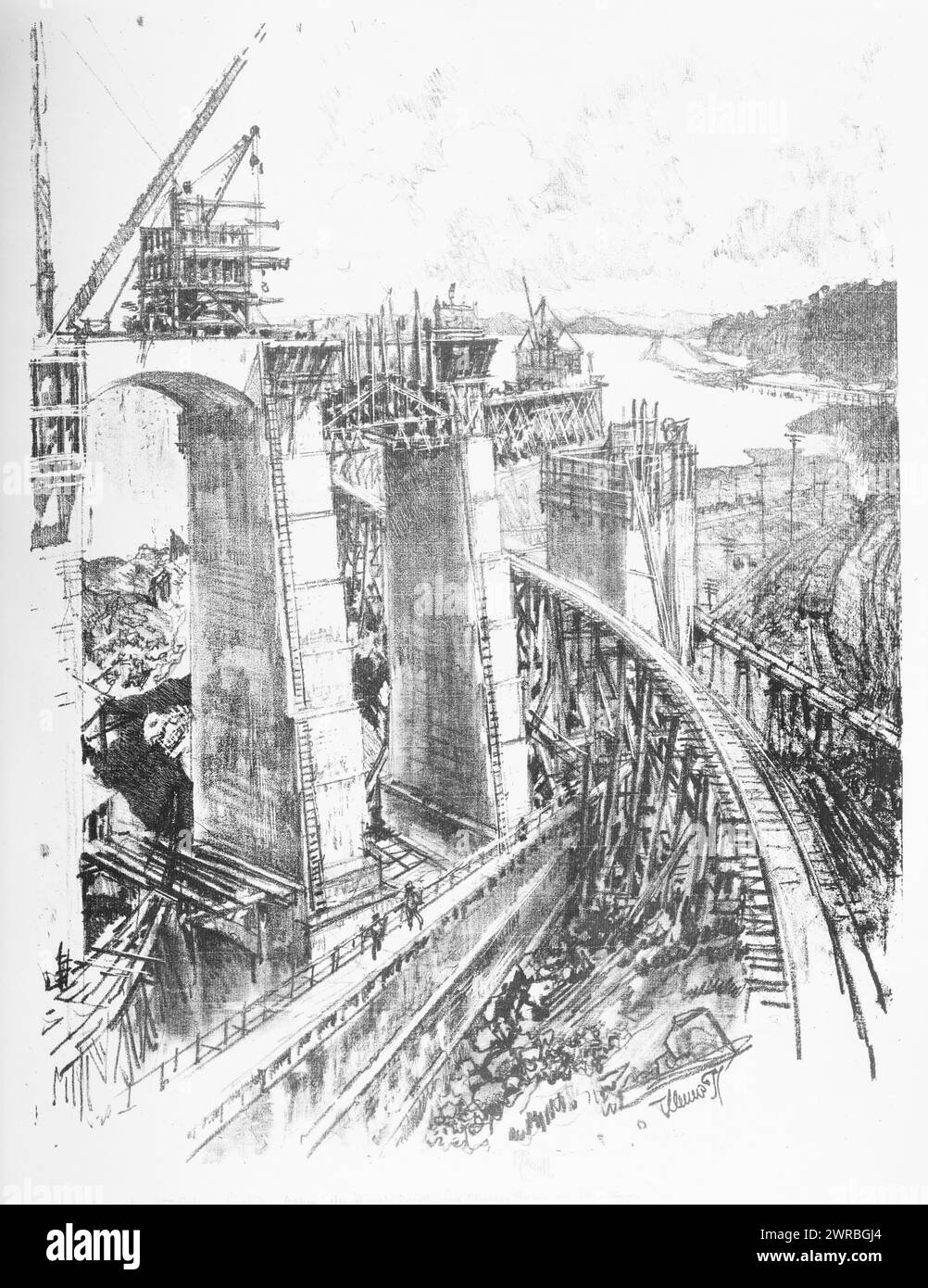 The approaches to Gatun Lock, Pennell, Joseph, 1857-1926, artist, 1912 ...