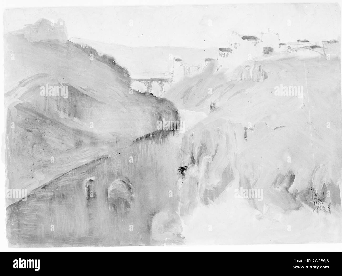On the River Tagus, at Toledo, Spain, Toledo. View from above of river ...