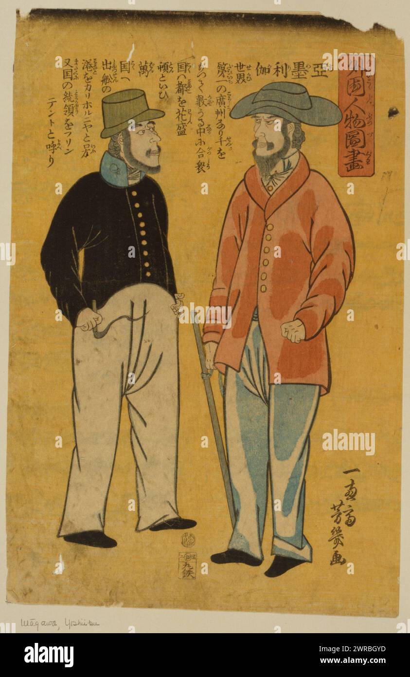 Gaikoku jinbutsu zuga - Amerika, Japanese print shows two American men ...