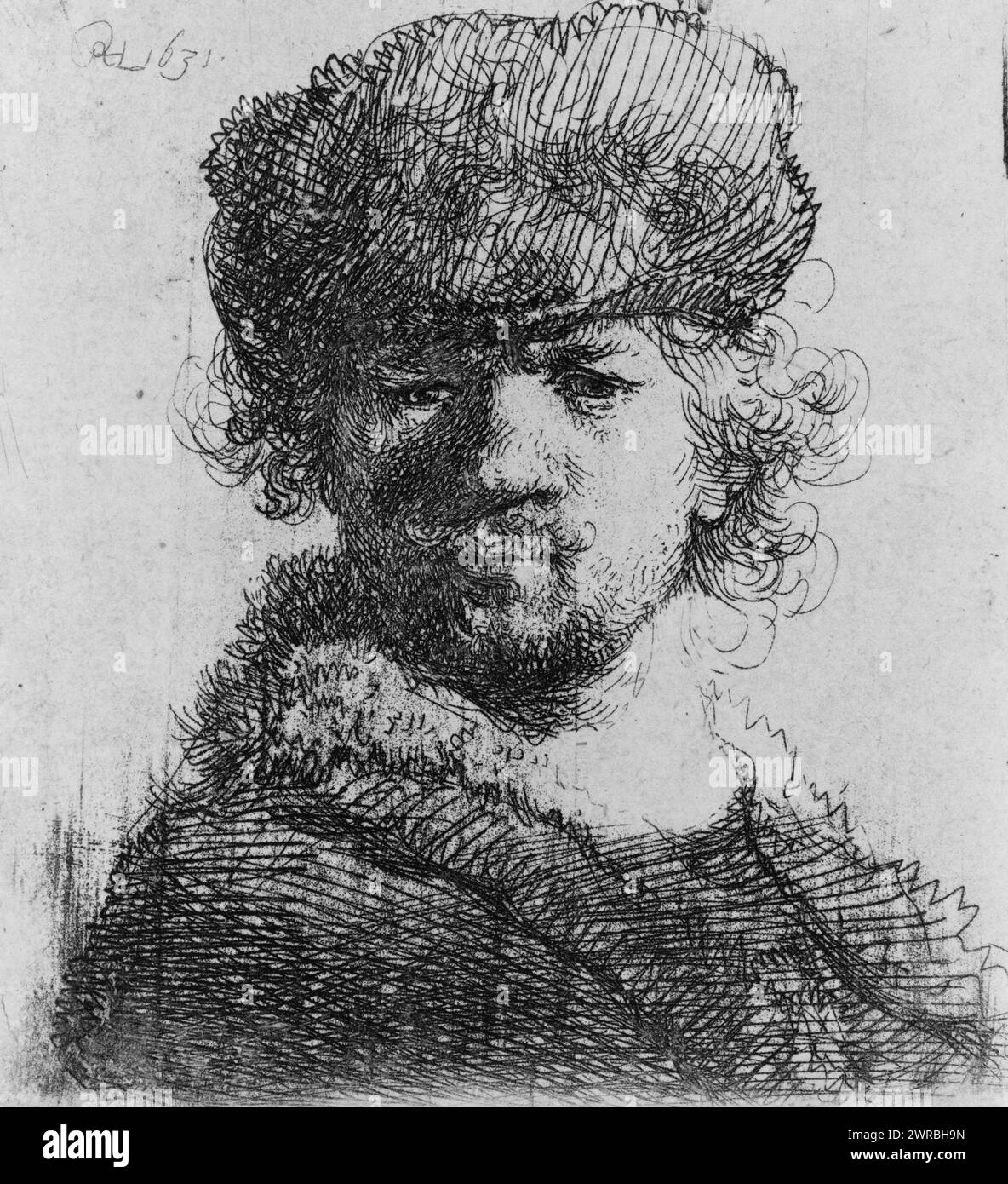 Rembrandt in a heavy fur cap, monogram 1631., Rembrandt Harmenszoon van ...