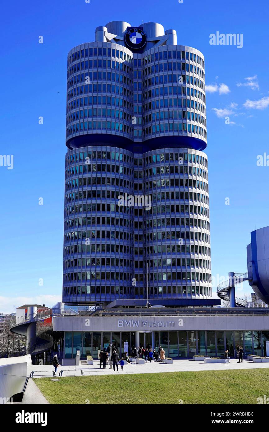The BMW building with its striking shape and people in front of it on a ...
